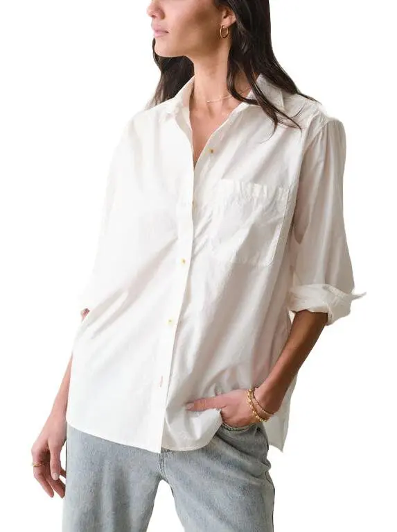 Marine Layer Jane California Relaxed Pima Cotton Poplin Button-up Shirt - White