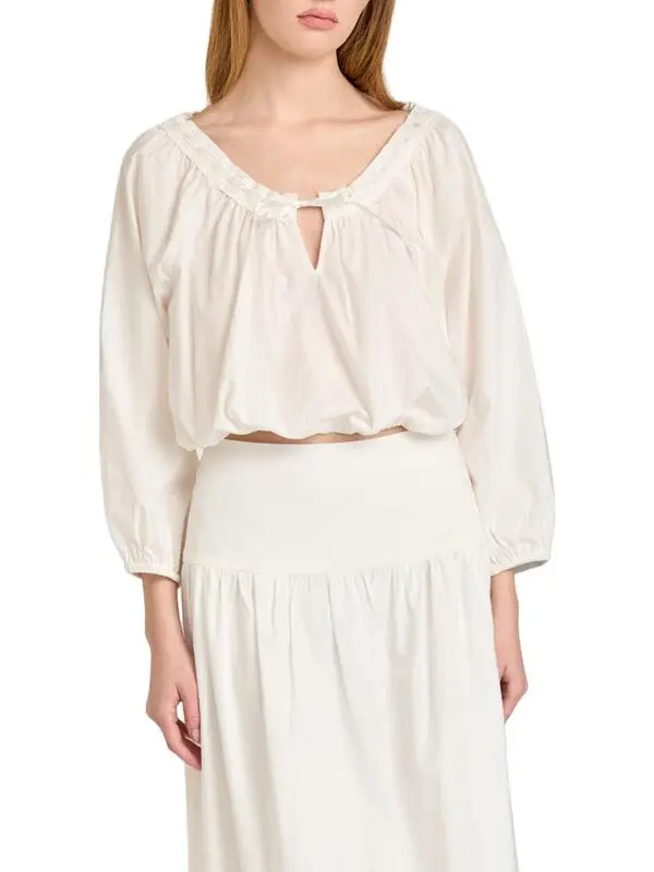 WAYF Lace Trimmed Cotton Top - Ivory