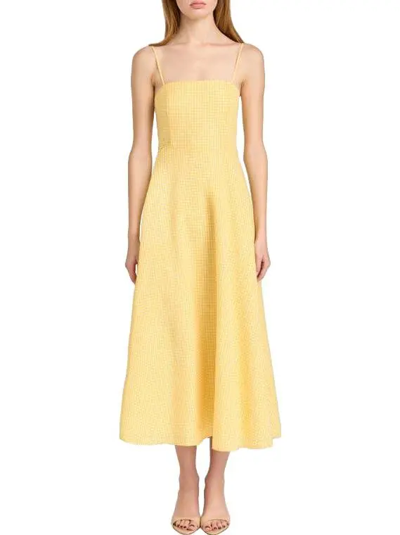 WAYF Josefina Gingham Fit & Flare Midi Dress - Yellow