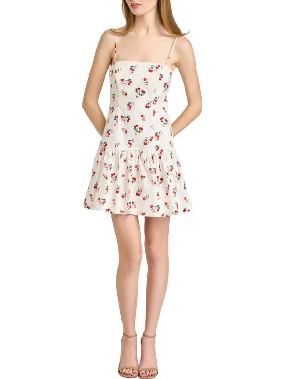 WAYF Louisa Cherry Print Mini Dress - Ivory Cherries