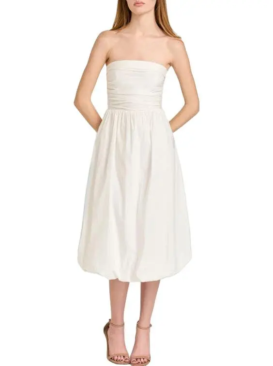 WAYF Katherine Bubble Hem Stretch Cotton Midi Dress - Ivory