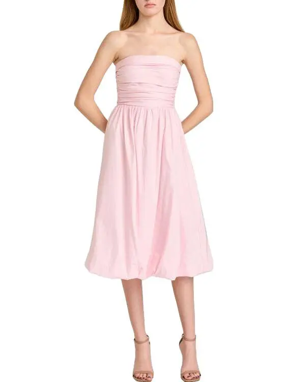 WAYF Katherine Bubble Hem Stretch Cotton Midi Dress - Light Pink