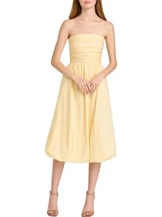 WAYF Katherine Bubble Hem Stretch Cotton Midi Dress - Yellow