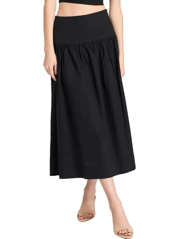 WAYF Stretch Cotton Midi Skirt - Black