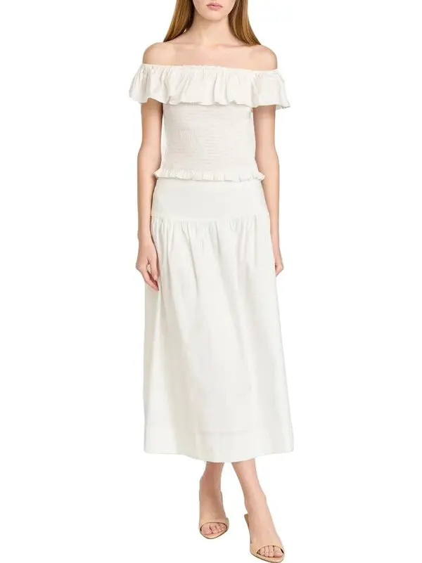WAYF Stretch Cotton Midi Skirt - Ivory