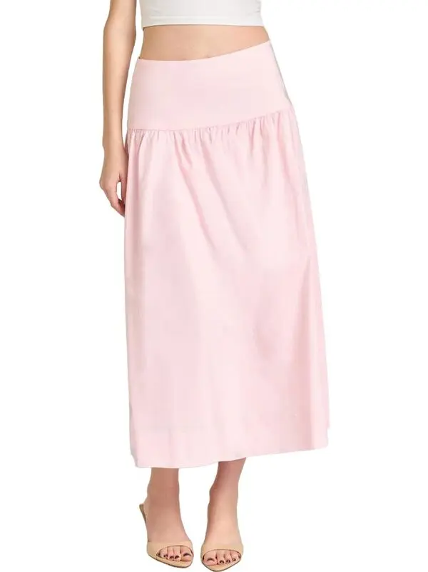 WAYF Stretch Cotton Midi Skirt - Light Pink