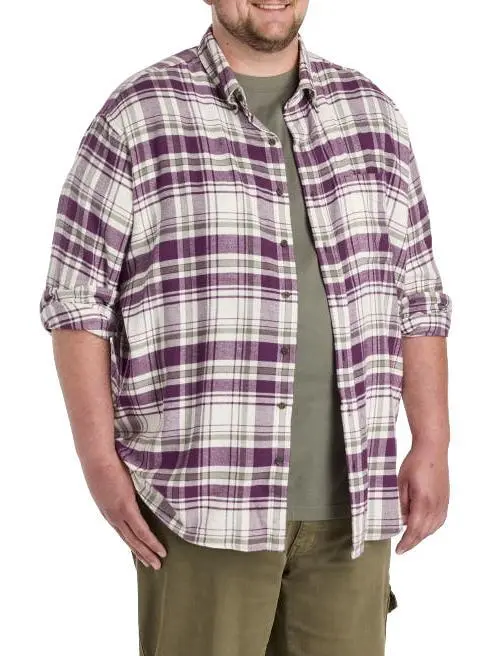 HARBOR BAY BY DXL Big & Tall Large Plaid Flannel Sport Shirt V1 - Purple Multi