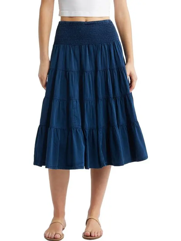 BDG URBAN OUTFITTERS Cotton Tiered Skirt - Blue