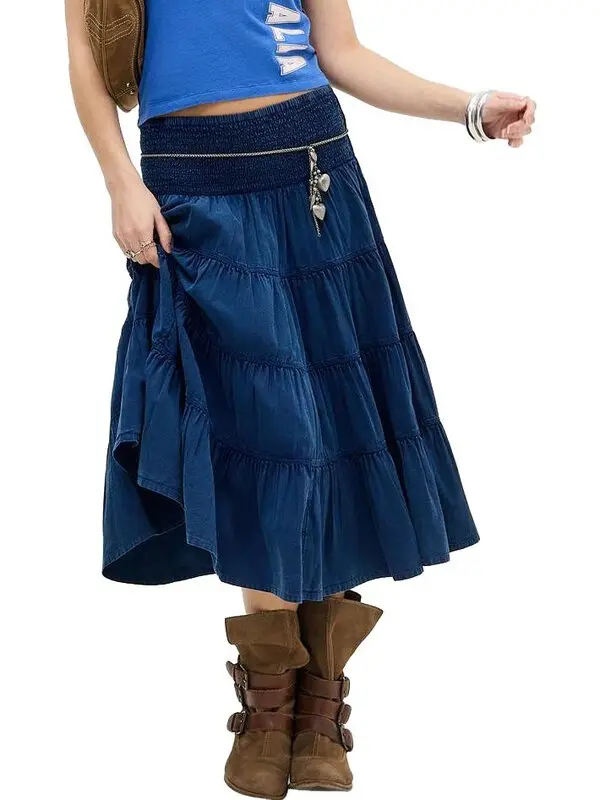 BDG URBAN OUTFITTERS Cotton Tiered Skirt - Blue