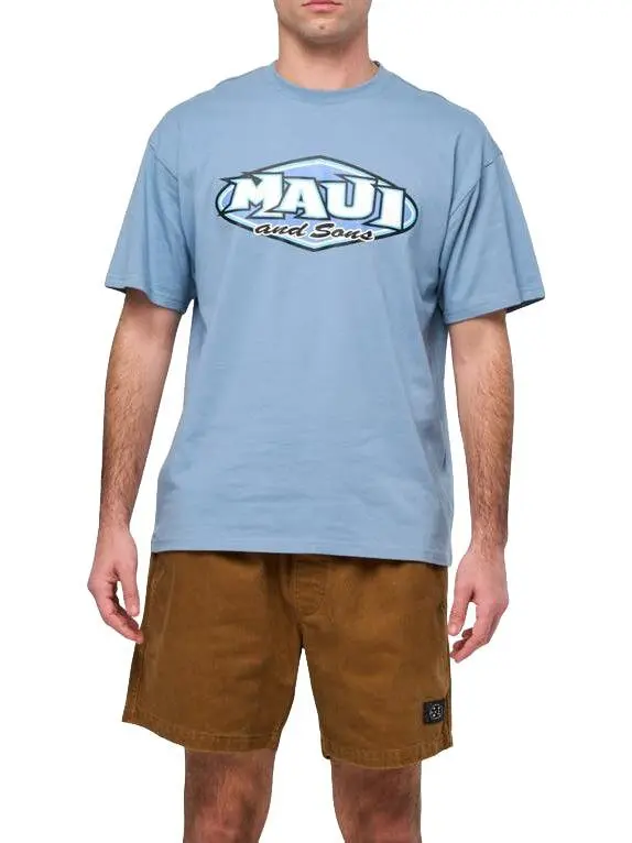 MAUI & SONS Diamond Boxy Fit Logo Graphic T-shirt - Blue