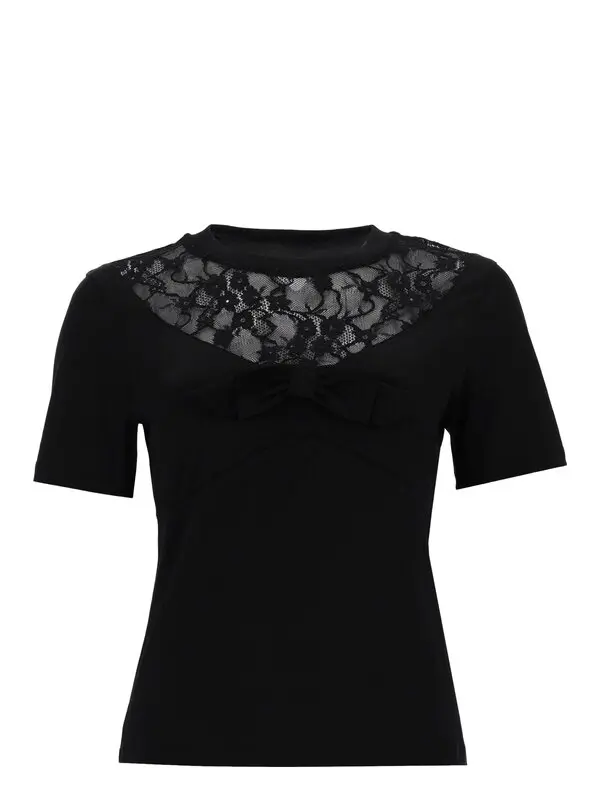 Nina Ricci T-shirt With Bow And Lace Inserts - Black