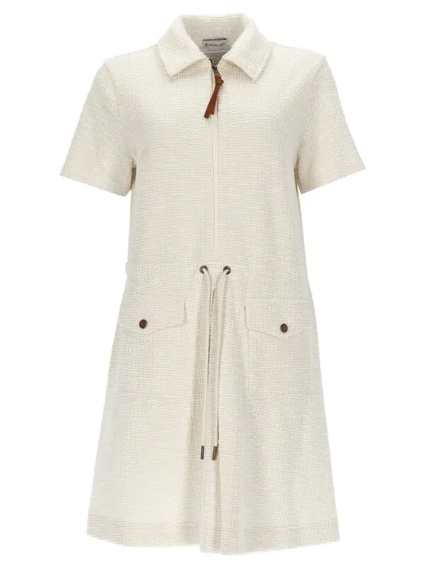 Moncler Midi Dress With Logo And Zipper - White