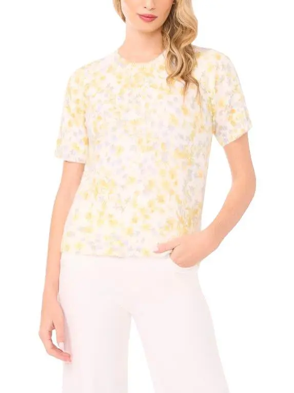 Halogen Floral Print Short Sleeve Sweater - New Ivory