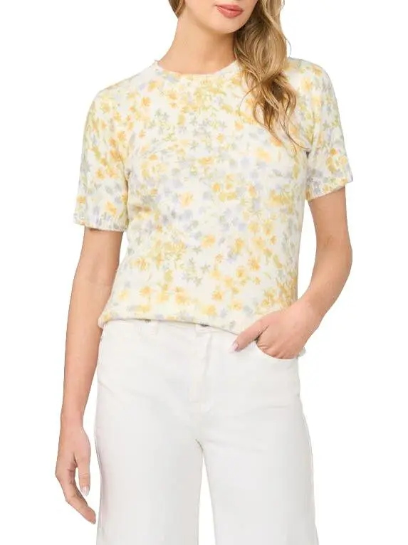 Halogen Floral Print Short Sleeve Sweater - New Ivory