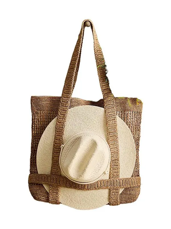 TERRAIN Raffia Traveler Tote Bag - Brown
