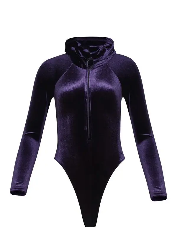 Vetements Velvet Hooded Bodysuit - Purple