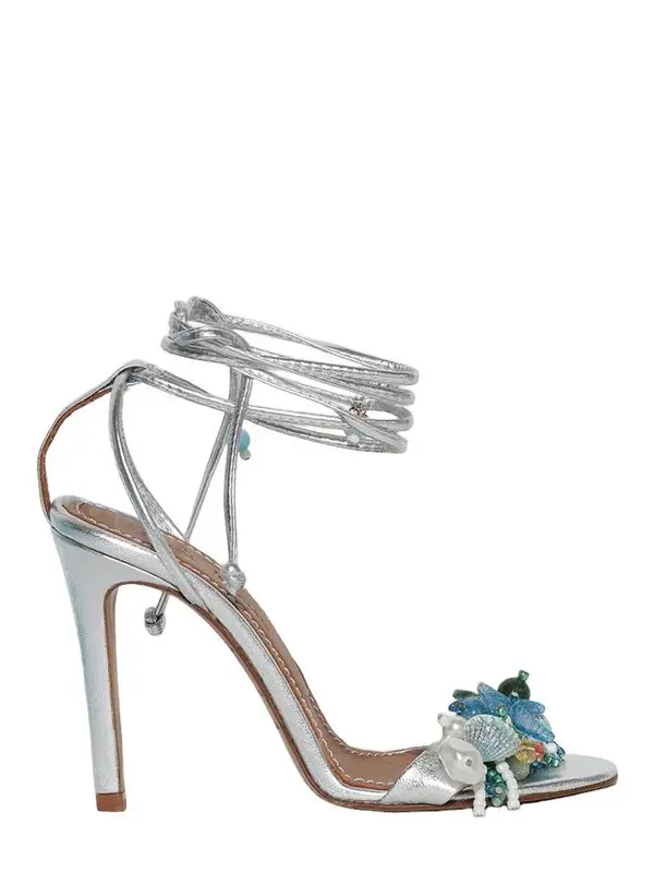 ALAMEDA TURQUESA Aquamarine Embellished High Heel Sandals - Silver