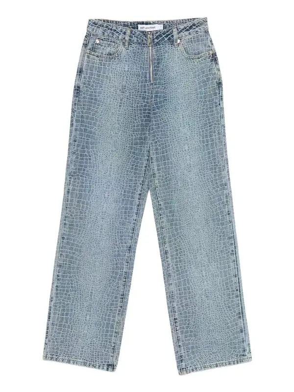 SELF-PORTRAIT Croc-effect Straight-leg Jeans - Blue