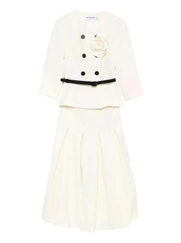 SELF-PORTRAIT Floral-detail Belted Skirt Suit - Neutrals