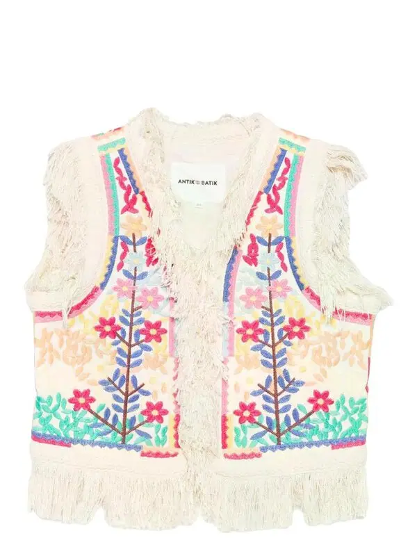 Antik Batik Embroidered Fringed Vest - Neutrals