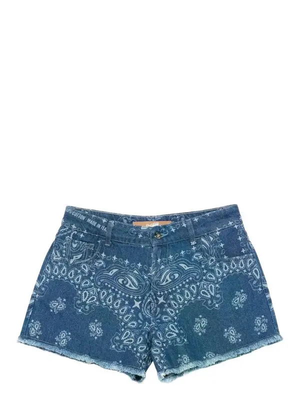 DON'T @ ME Paisley-print Denim Shorts - Blue