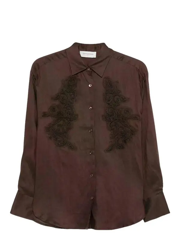 ERMANNO FIRENZE Embellished Long-sleeve Shirt - Brown