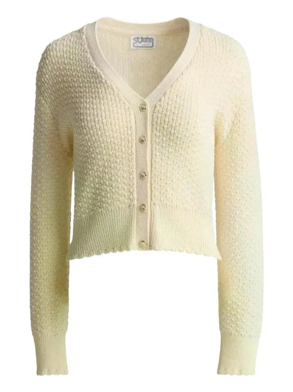 St. John Perle Crepe Knit Cardigan - Neutrals