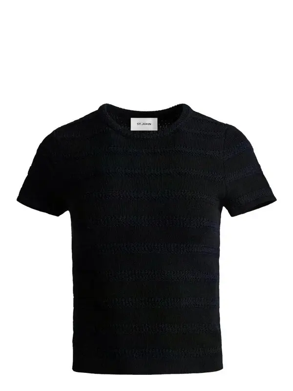 St. John Breton Stripe Knit T-shirt - Black