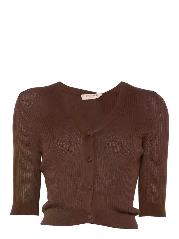 TWINSET V-neck Ribbed Knit Cardigan - Brown