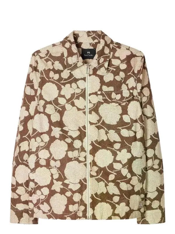 Paul Smith Perforated Floral Zip Jacket - Brown