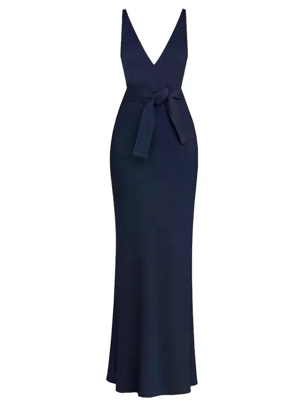 GLORIA COELHO V-neck Tie-detail Maxi Dress - Blue