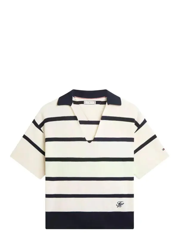 Tommy Hilfiger Striped V-neck Knit Top - Neutrals