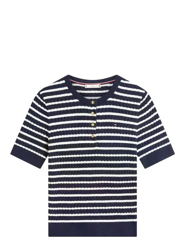 Tommy Hilfiger Striped Button-up T-shirt - Blue
