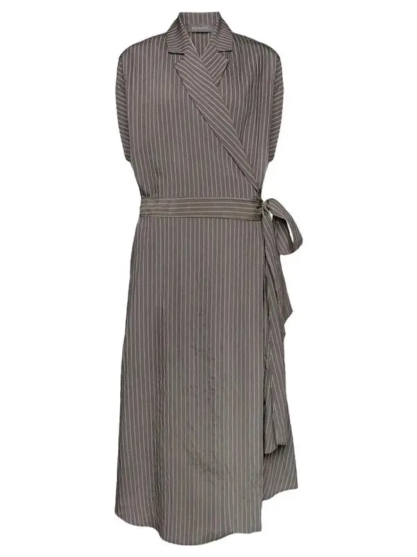 ELENA MIRO` Striped Wrap Dress - Grey