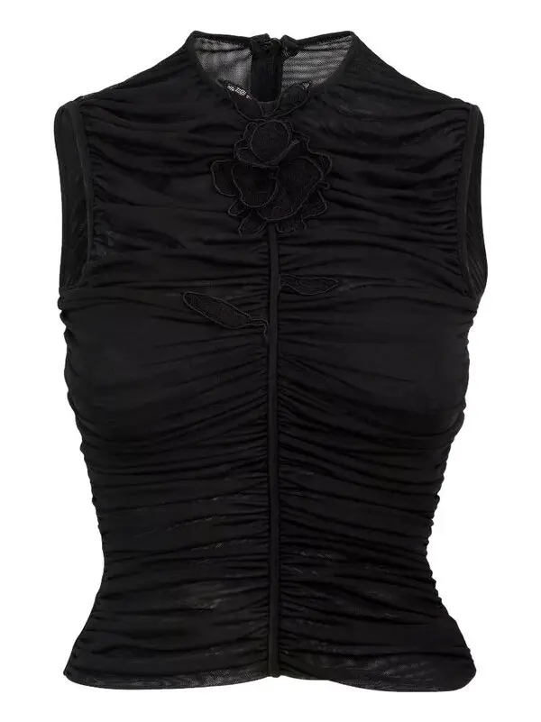 David Koma Lace-rose Ruched Top - Black