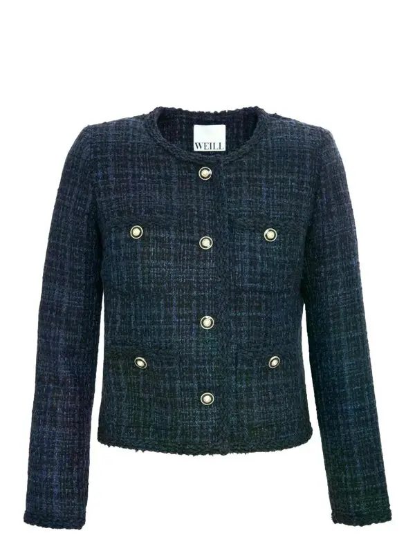WEILL Braided-trim Tweed Jacket - Blue