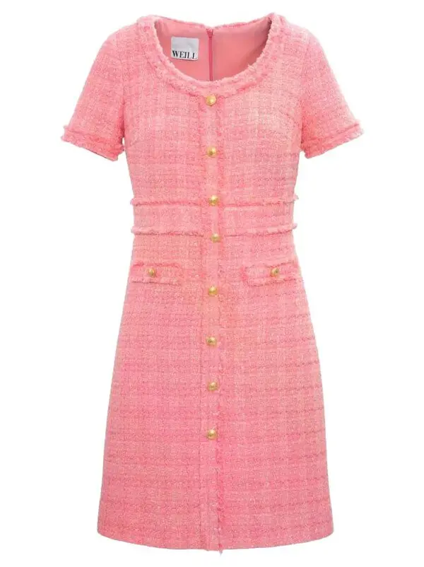 WEILL Fringed Tweed Dress - Pink