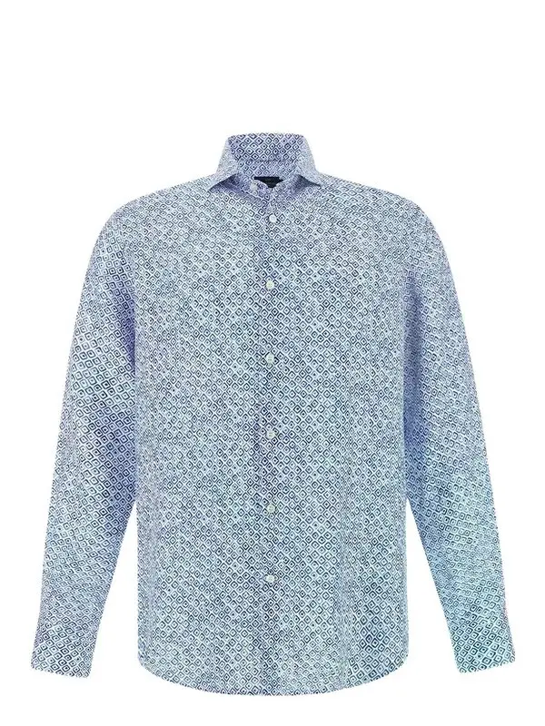 Paul & Shark Geometric Watercolour Linen Shirt - Blue