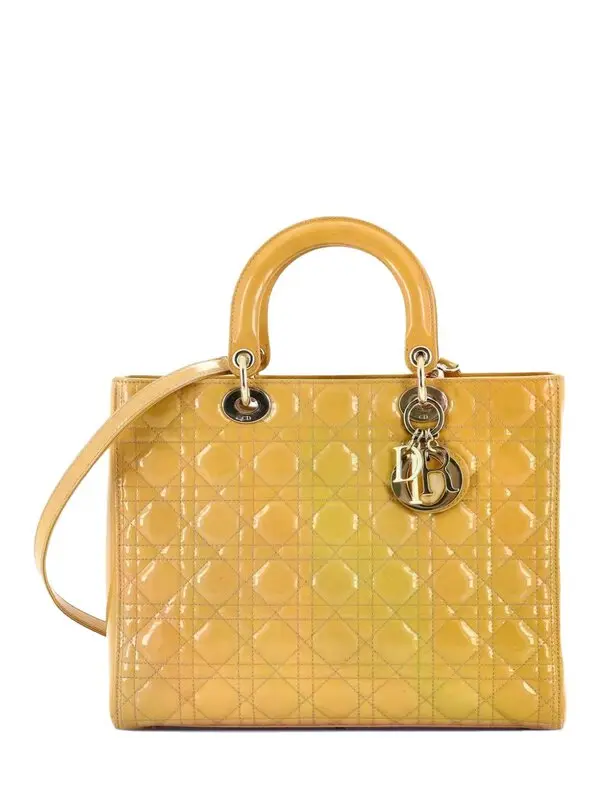 Dior Lady Bag Cannage Quilt Patent Medium Satchel - Yellow