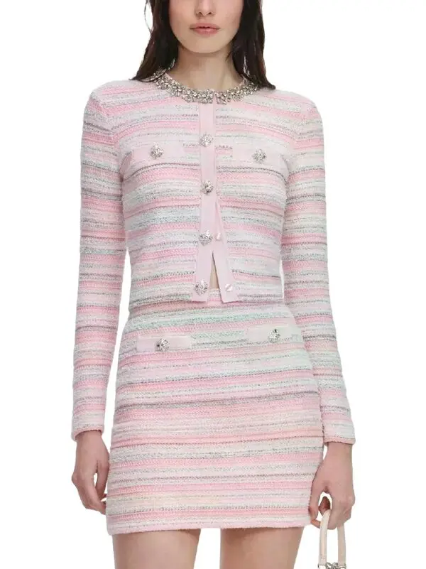 SELF-PORTRAIT Crystal-embellished Striped Cardigan - Pink