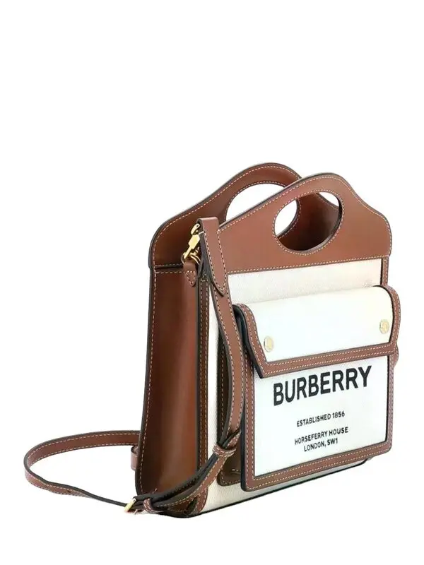 Burberry Logo Pocket Tote With Leather Mini Crossbody Bag - Brown