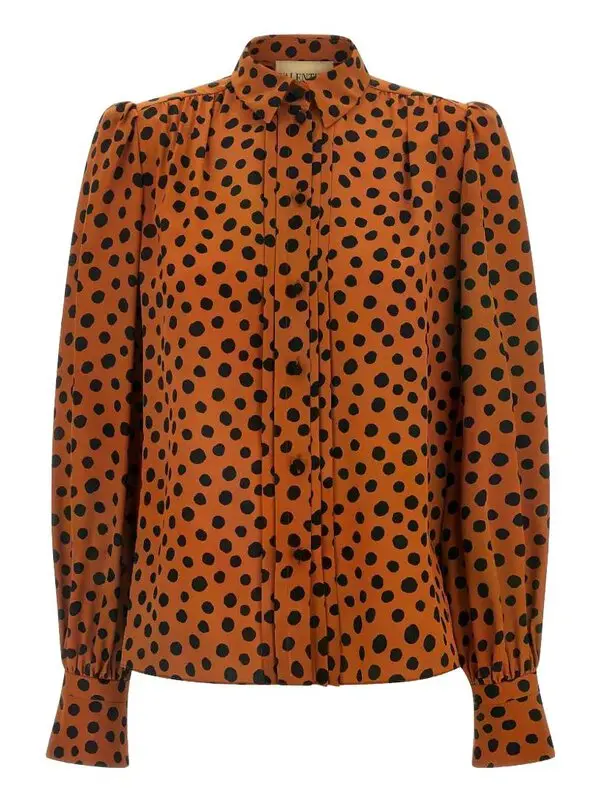 Valentino Garavani Polka-dot Print Silk Shirt - Brown