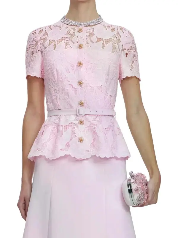 SELF-PORTRAIT Lace Jewelled Midi Dress - Pink