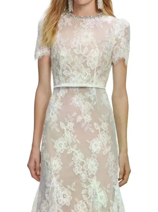 SELF-PORTRAIT Floral Lace Midi Dress - White