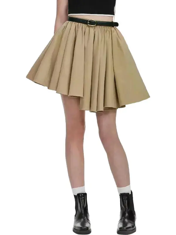 SELF-PORTRAIT Pleated Asymmetric Skirt - Neutrals
