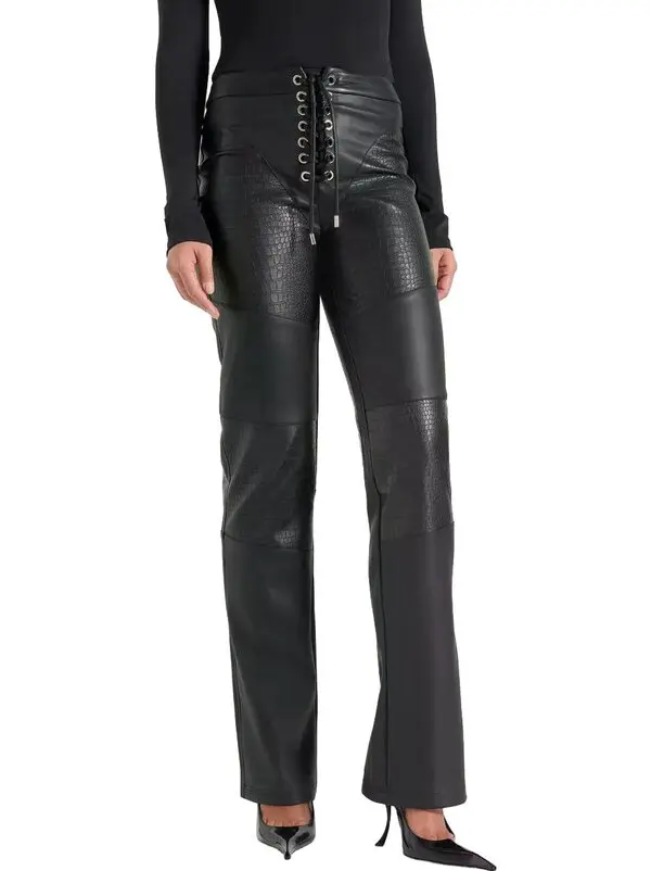 Manière De Voir Seren Croc-embossed Lace-up Trousers - Black