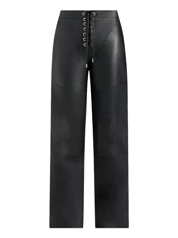 Manière De Voir Croc-embossed Lace-up Trousers - Black
