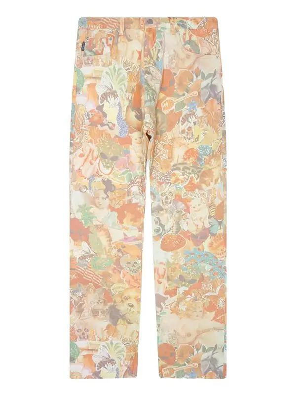 PLEASURES Graphic Print Straight-leg Jeans - Neutrals
