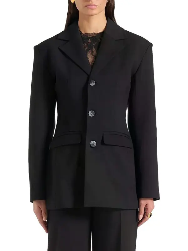 Manière De Voir Claire Marble-button Wide-shoulder Blazer - Black