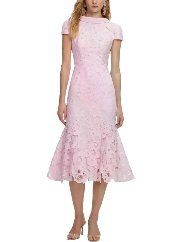 SELF-PORTRAIT Floral Lace Midi Dress - Pink